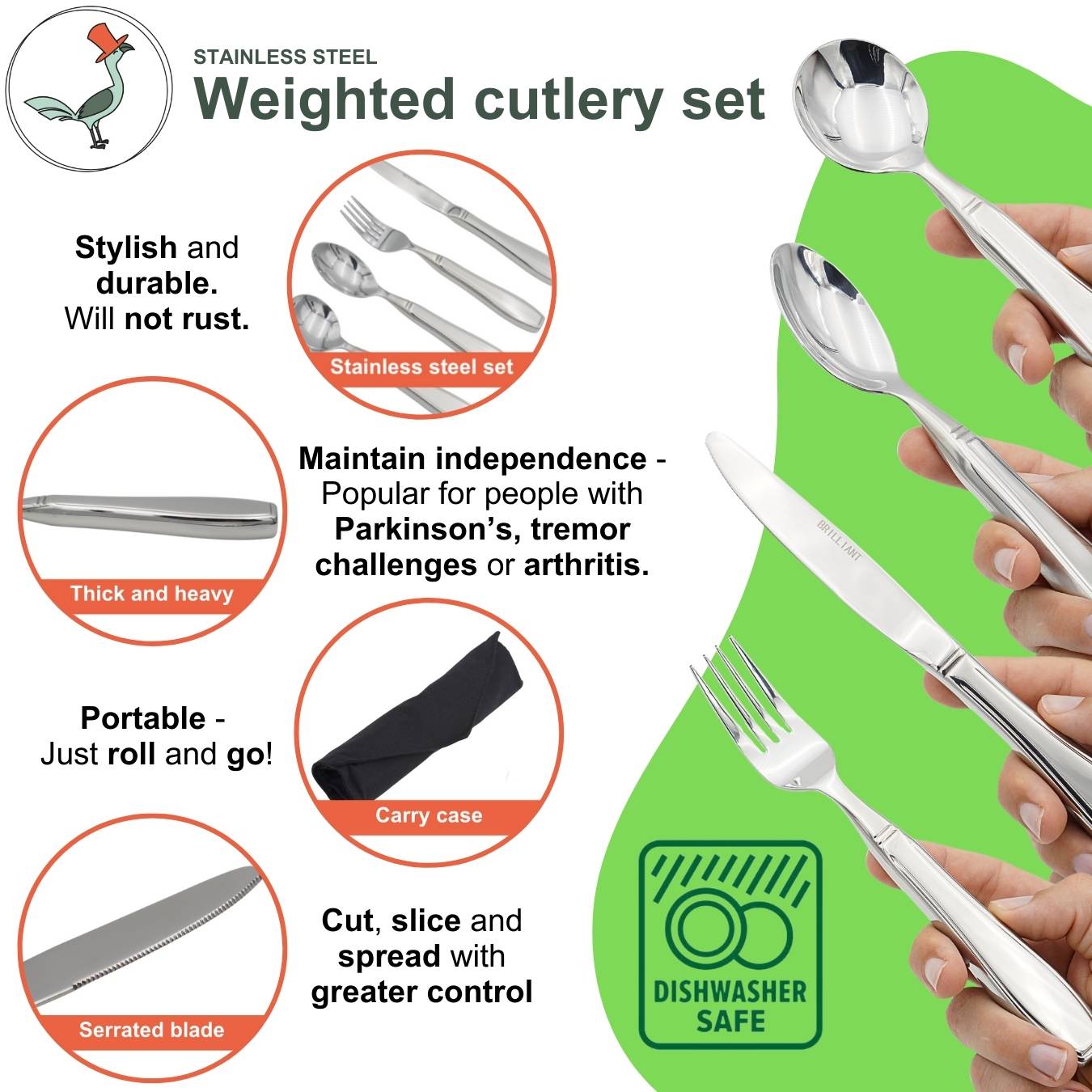 Weighted cutlery set | Thick handled cutlery | Adaptive silverware ...